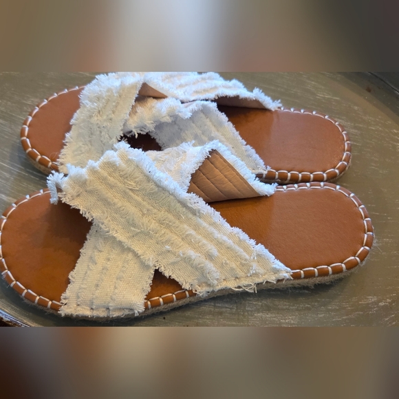 Shoes | Stylish Womens Frayed Strap Sandals White And Tan Size 9 New ...